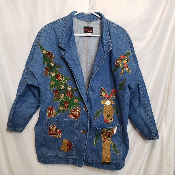Sunbelt Denim | Jackets & Coats | Christmas Denim Jacket Upcycled Gold ...